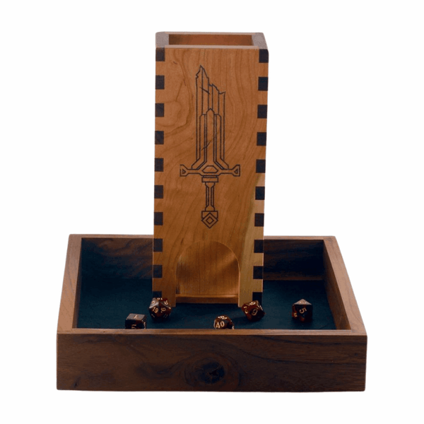 Cherry and Walnut Skeleton Design Dice Tower with Broken Sword – Dragon ...