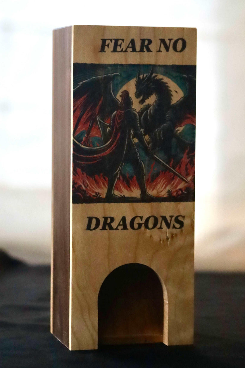 Colorful "Fear No Dragons" Dice Tower – Dragon Armor Games